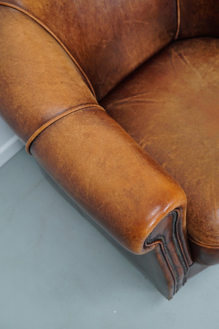 Vintage Dutch Cognac Colored Leather Club Chair For Sale at 1stDibs
