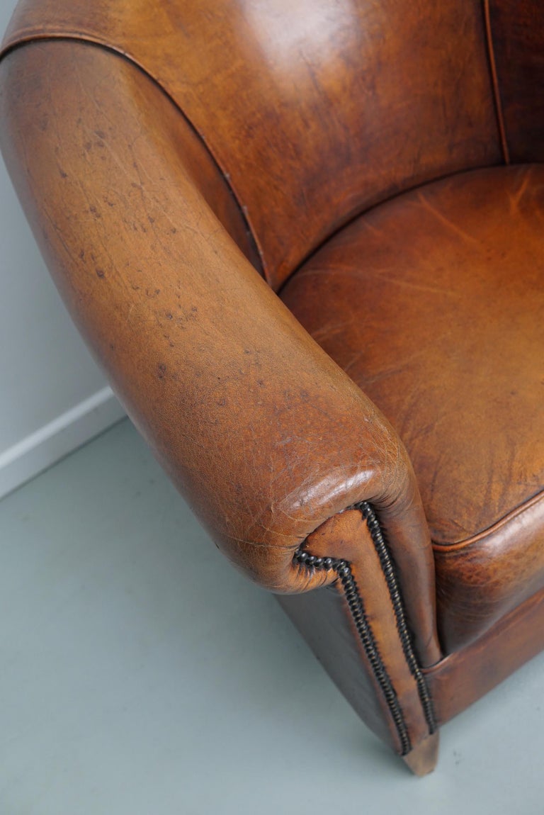 Vintage Dutch Cognac Colored Leather Club Chair at 1stDibs