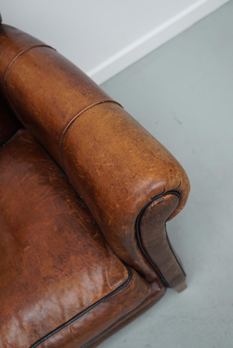 Vintage Dutch Cognac Colored Leather Club Chair For Sale at 1stDibs