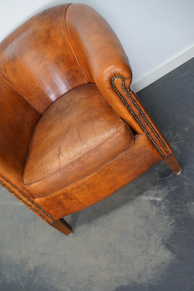 Vintage Dutch Cognac Colored Leather Club Chair For Sale at 1stDibs