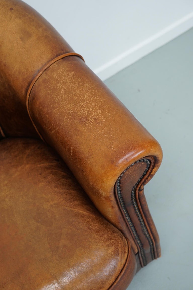 Vintage Dutch Cognac Colored Leather Club Chair For Sale at 1stDibs