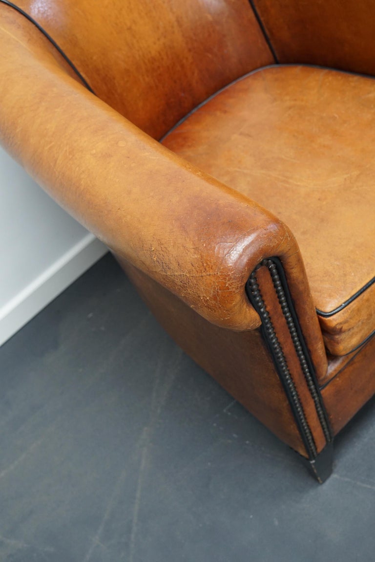 Vintage Dutch Cognac Colored Leather Club Chair For Sale at 1stDibs