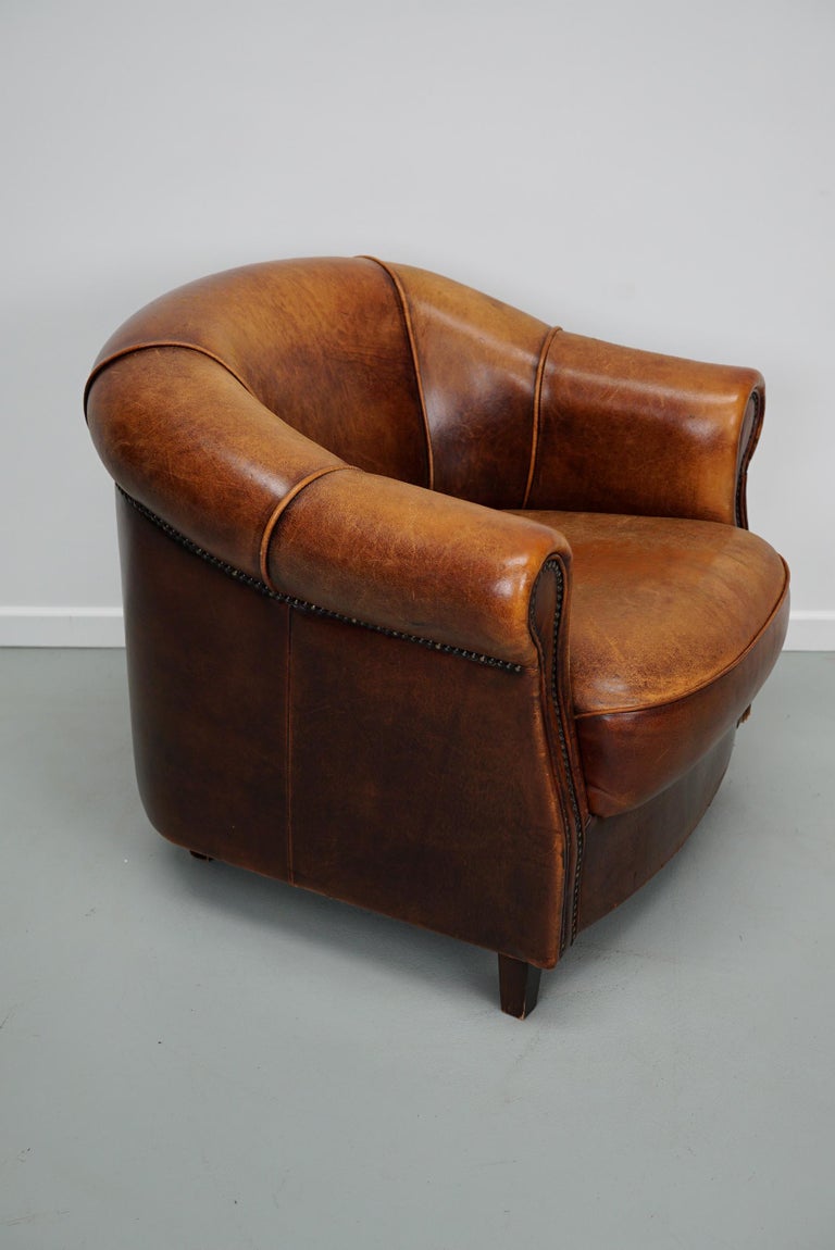 Vintage Dutch Cognac Colored Leather Club Chair For Sale at 1stDibs