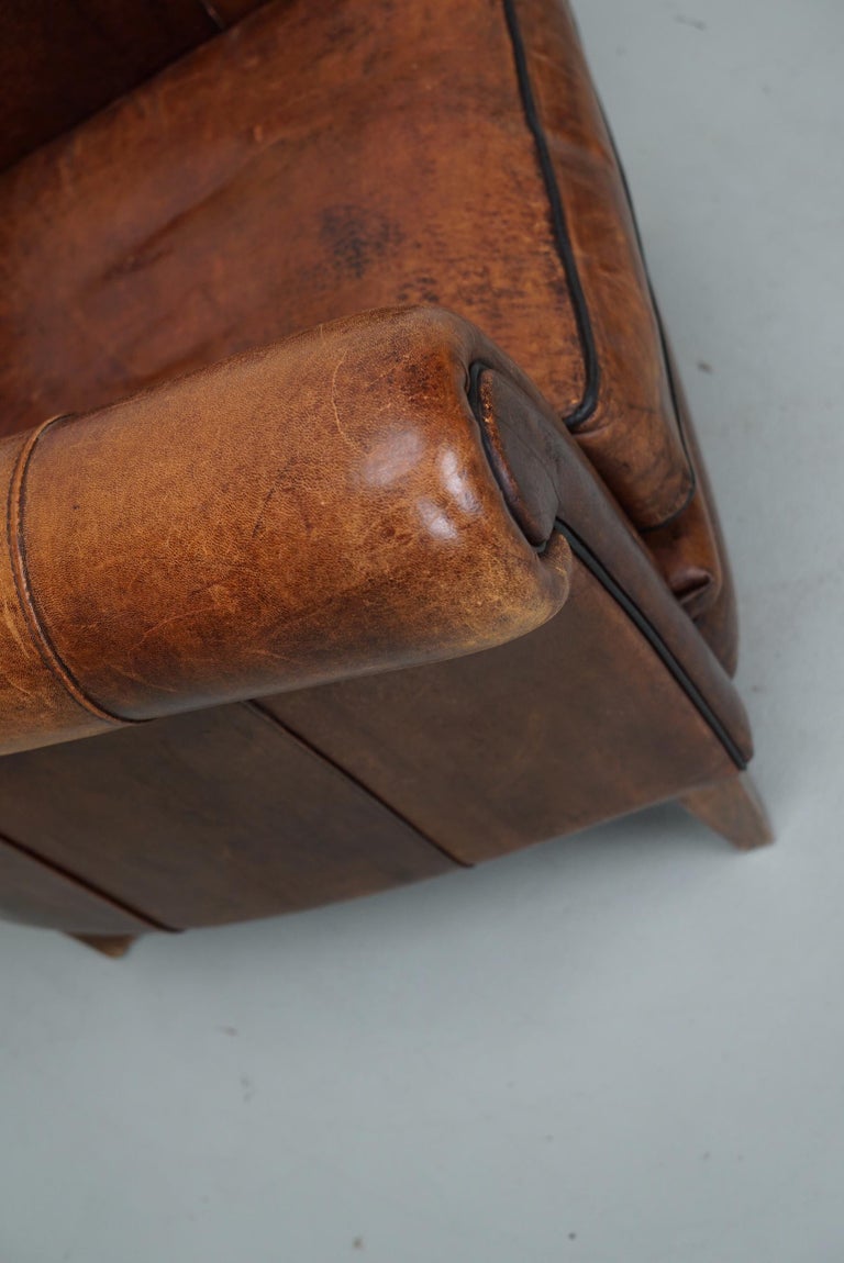 Vintage Dutch Cognac Colored Leather Club Chair For Sale at 1stDibs