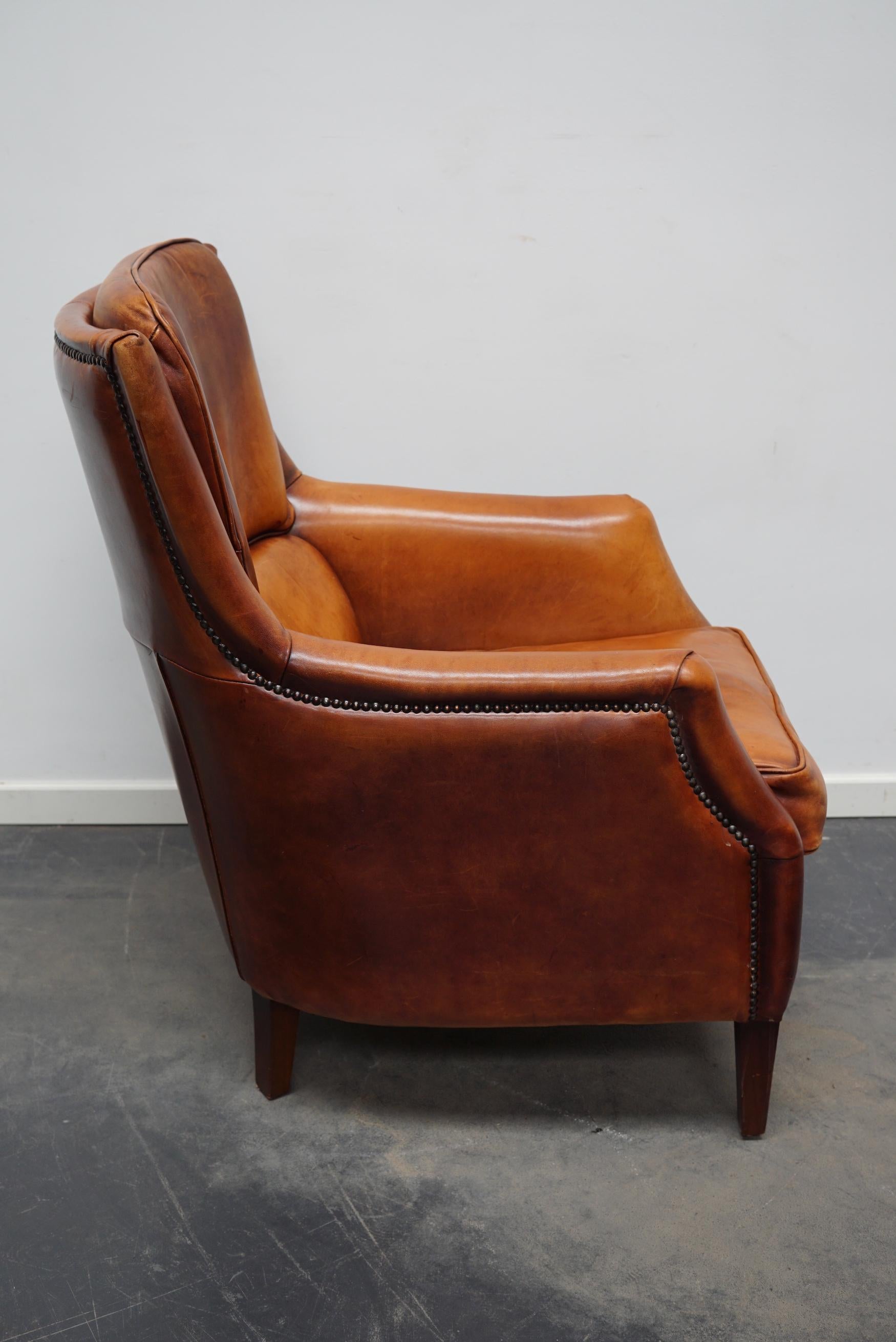 Vintage Dutch Cognac Colored Leather Club Chair at 1stDibs