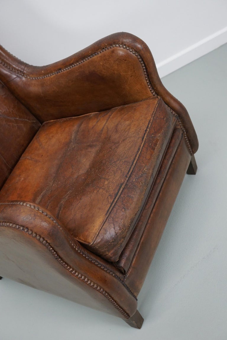 Vintage Dutch Cognac Colored Leather Club Chair For Sale at 1stDibs