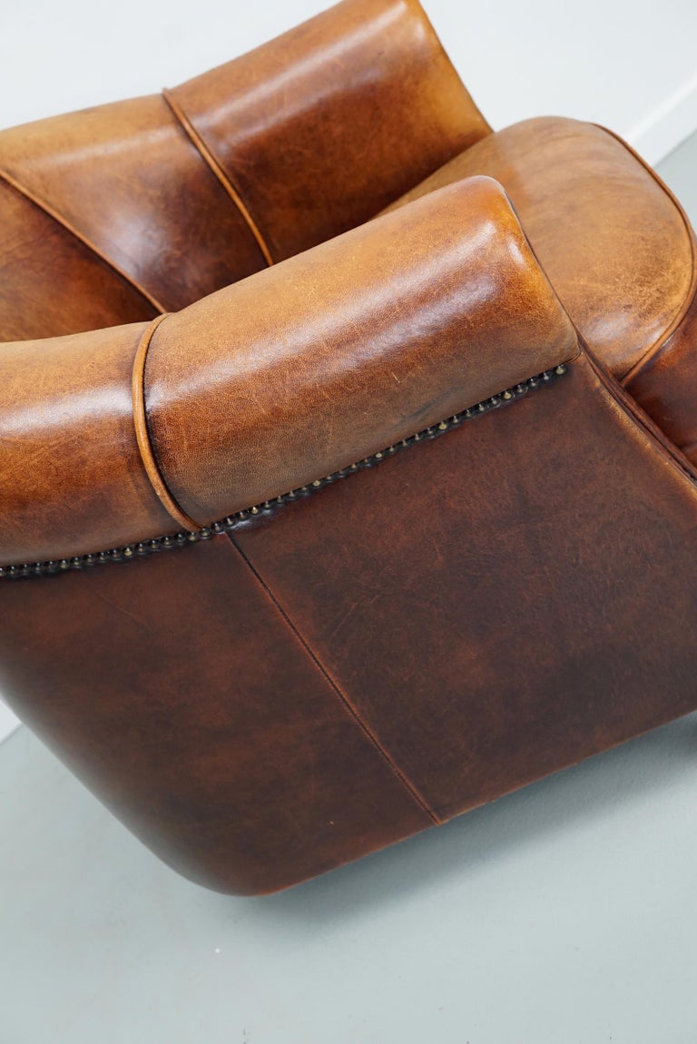 Vintage Dutch Cognac Colored Leather Club Chair For Sale at 1stDibs