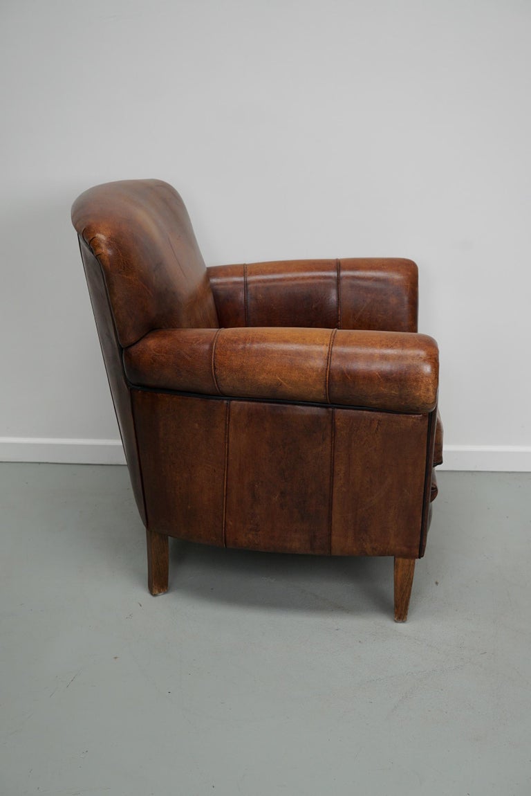 Vintage Dutch Cognac Colored Leather Club Chair For Sale at 1stDibs