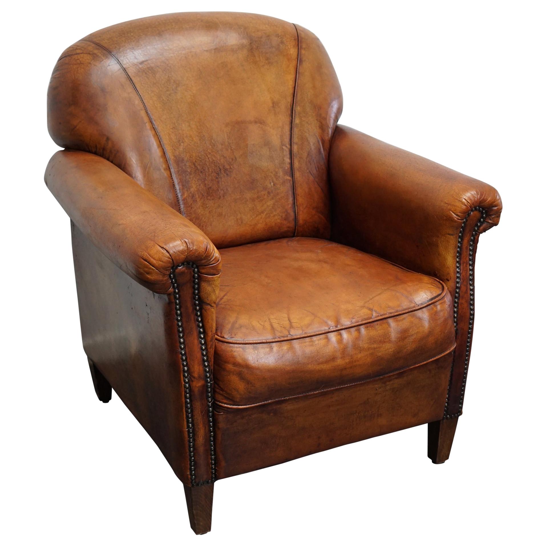 Vintage Dutch Cognac Colored Leather Club Chair at 1stDibs