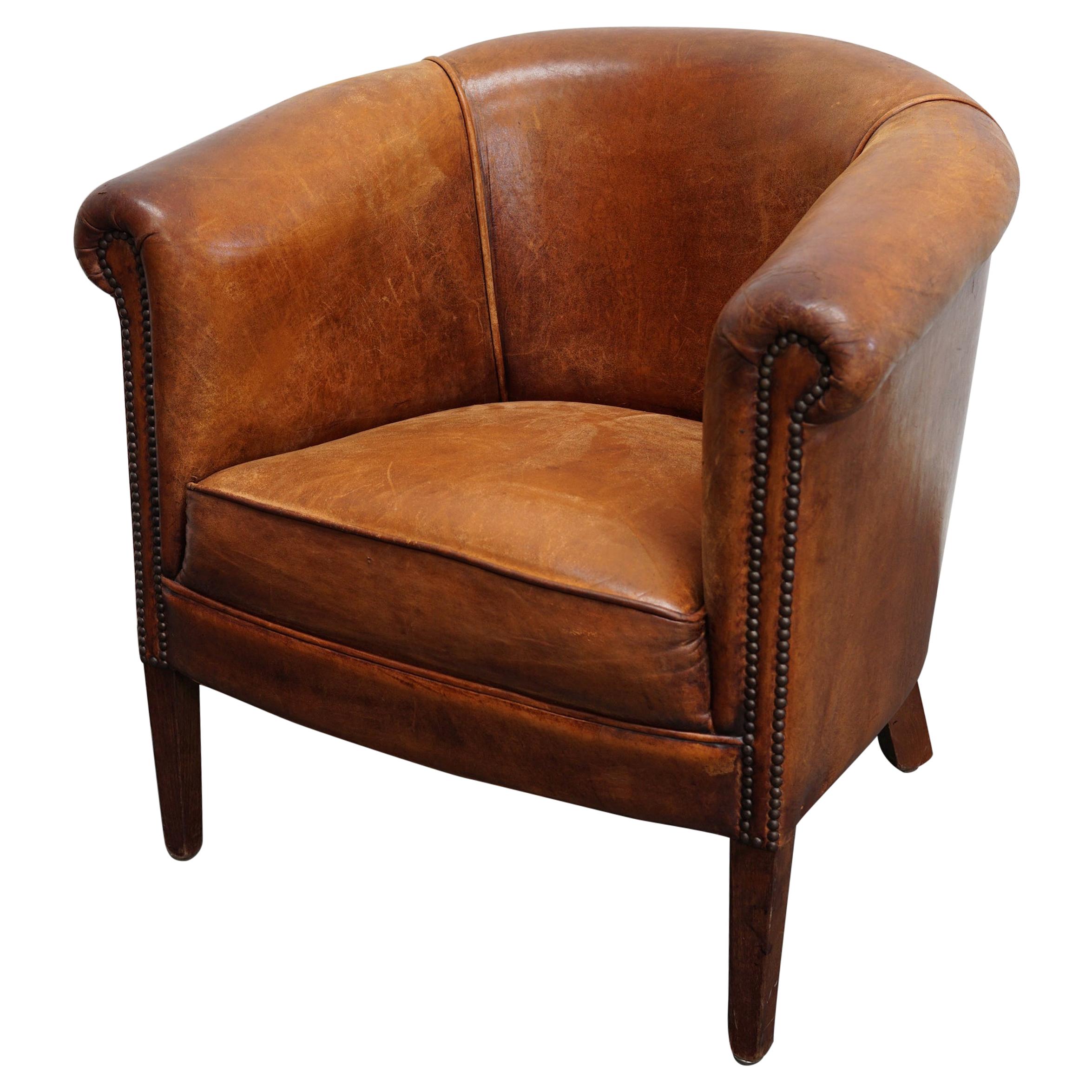 Dutch Vintage Cognac-Colored Leather Club Chair at 1stDibs