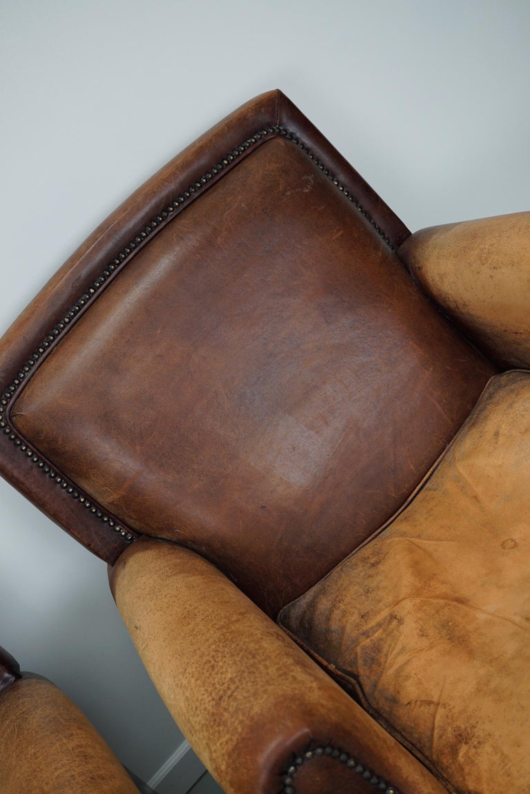 Vintage Dutch Cognac Colored Leather Club Chair, Set of 2 For Sale at ...
