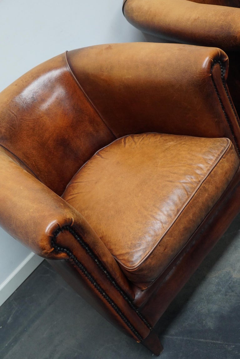 Vintage Dutch Cognac Colored Leather Club Chair, Set of 2 For Sale at ...