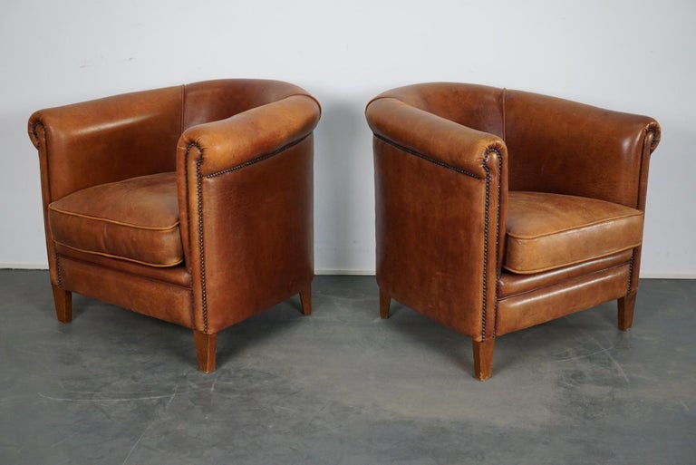 Vintage Dutch Cognac-Colored Leather Club Chair, Set of 2 at 1stDibs