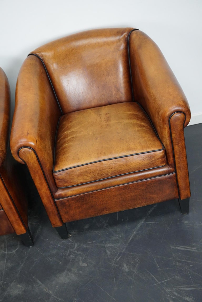 Vintage Dutch Cognac Coloured Leather Club Chair, Set of 2 For Sale at ...