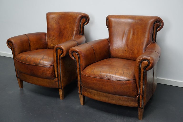 Vintage Dutch Cognac Colored Leather Club Chair, Set of 2 at 1stDibs ...