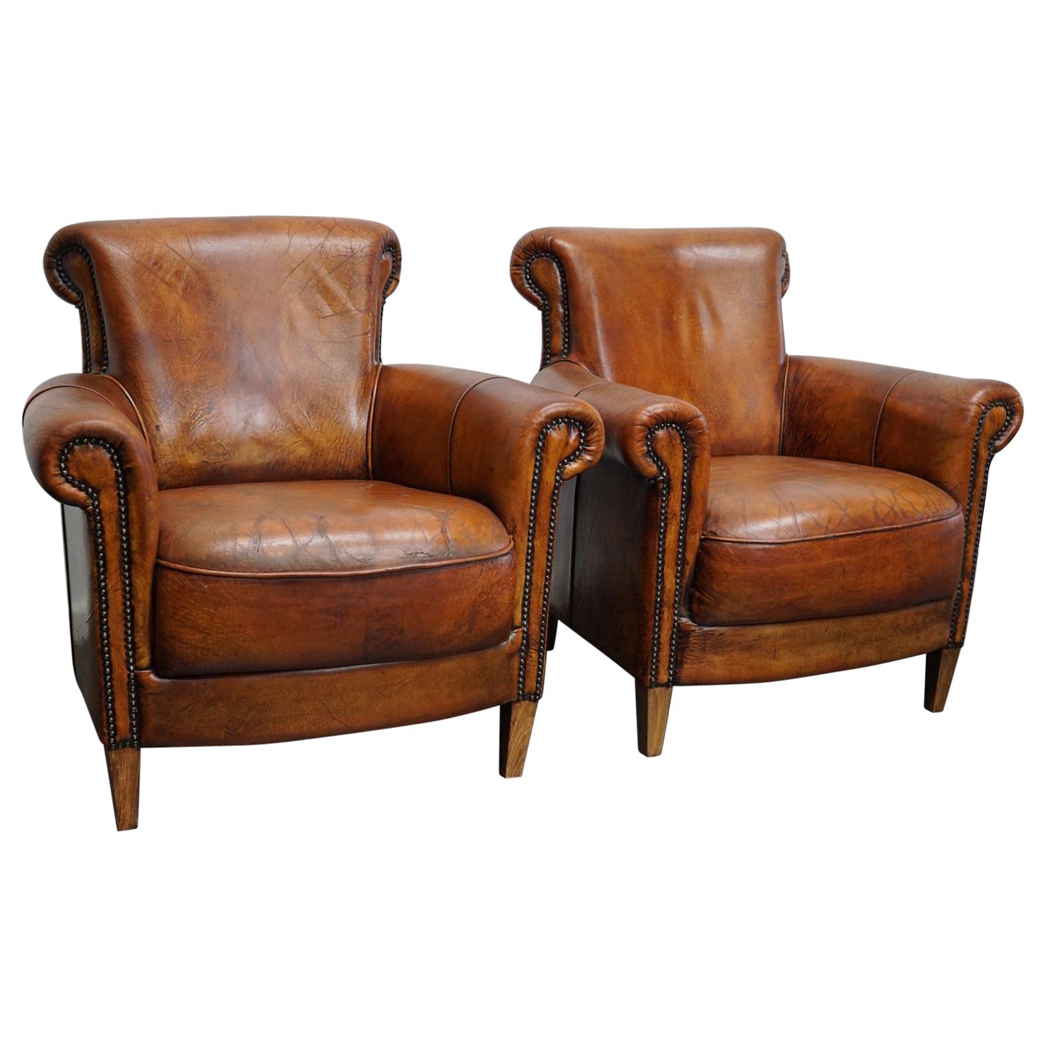 Vintage Dutch Cognac Colored Leather Club Chair, Set of 2 at 1stDibs ...