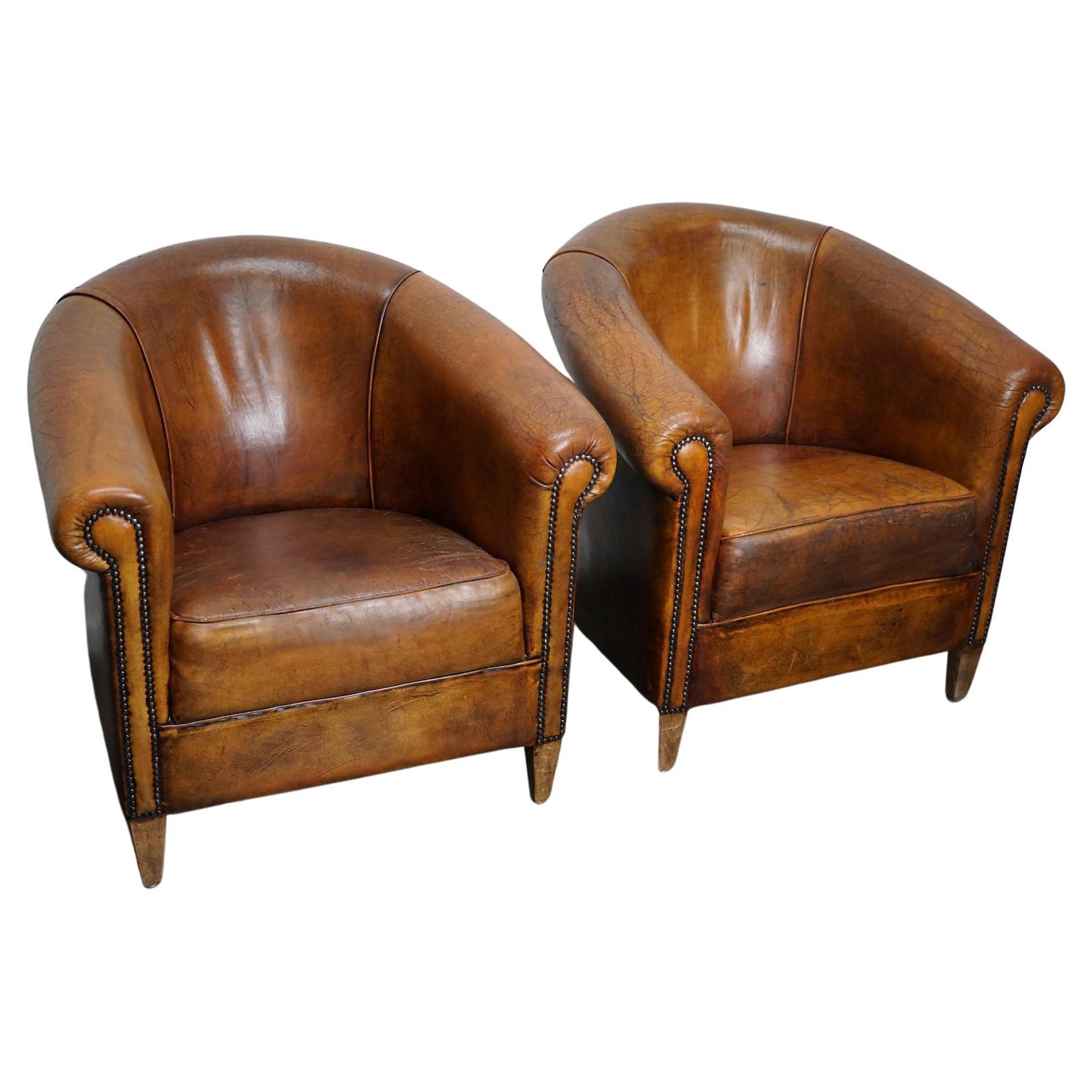 Vintage Dutch Cognac-Colored Leather Club Chair at 1stDibs