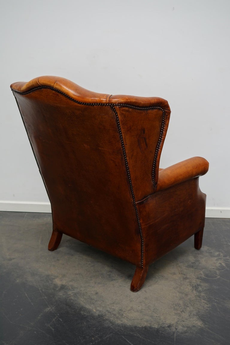 Vintage Dutch Cognac Colored Wingback Leather Club Chair at 1stDibs