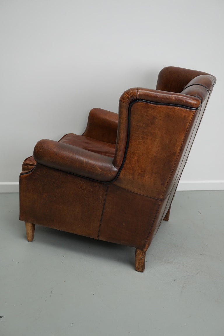 Vintage Dutch Cognac Colored Wingback Leather Club Chair For Sale at ...