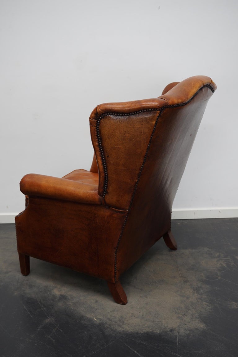 Vintage Dutch Cognac Colored Wingback Leather Club Chair at 1stDibs