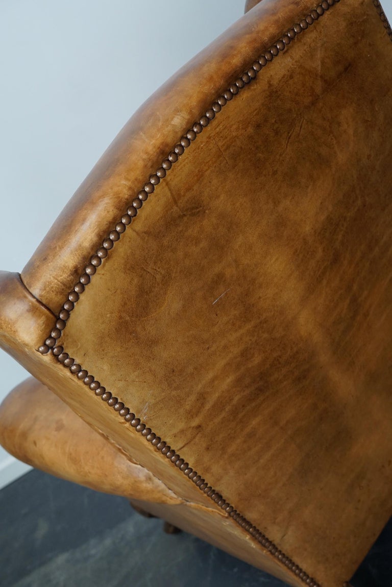 Vintage Dutch Cognac Colored Wingback Leather Club Chair For Sale at ...