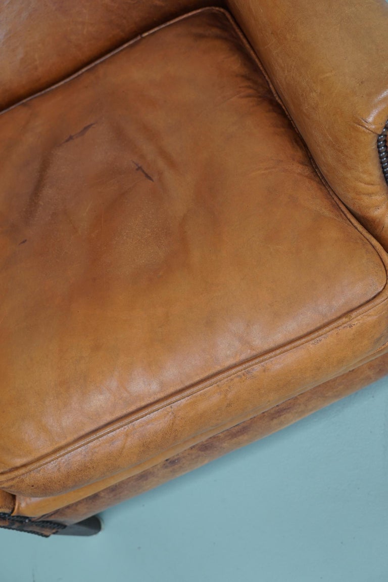 Vintage Dutch Cognac Colored Wingback Leather Club Chair For Sale at ...