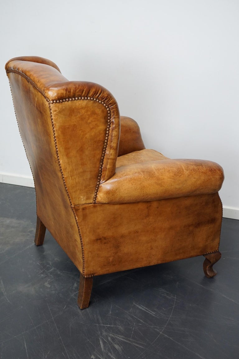 Vintage Dutch Cognac Colored Wingback Leather Club Chair For Sale at ...