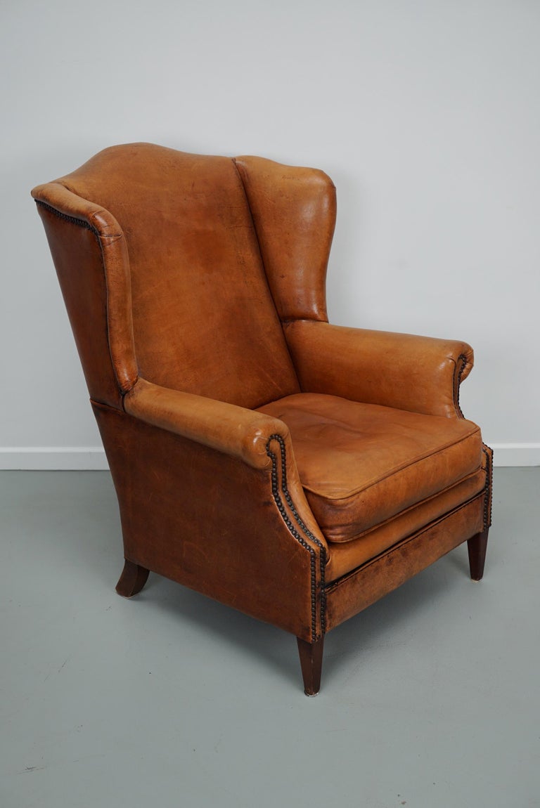 Vintage Dutch Cognac Colored Wingback Leather Club Chair For Sale at ...