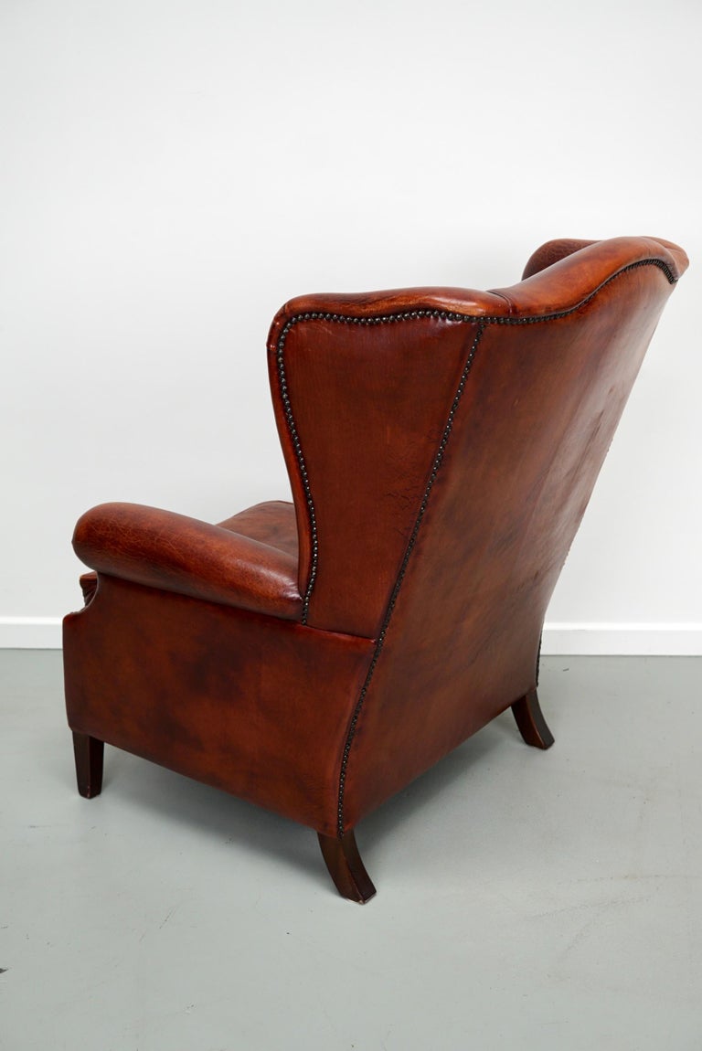 Vintage Dutch Cognac Colored Wingback Leather Club Chair For Sale at ...