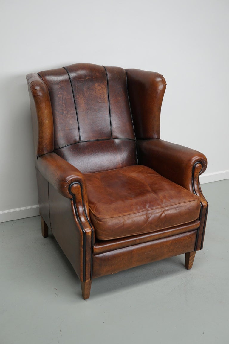 Vintage Dutch Cognac Colored Wingback Leather Club Chair For Sale at ...