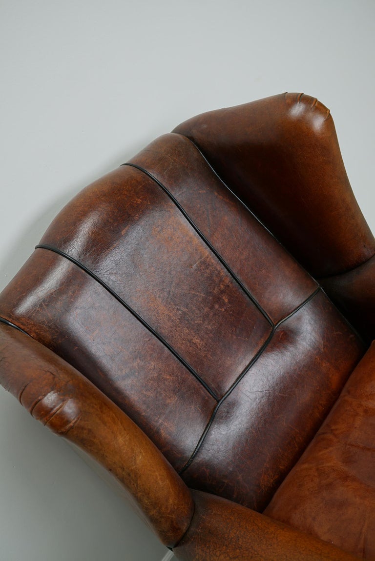 Vintage Dutch Cognac Colored Wingback Leather Club Chair For Sale at ...