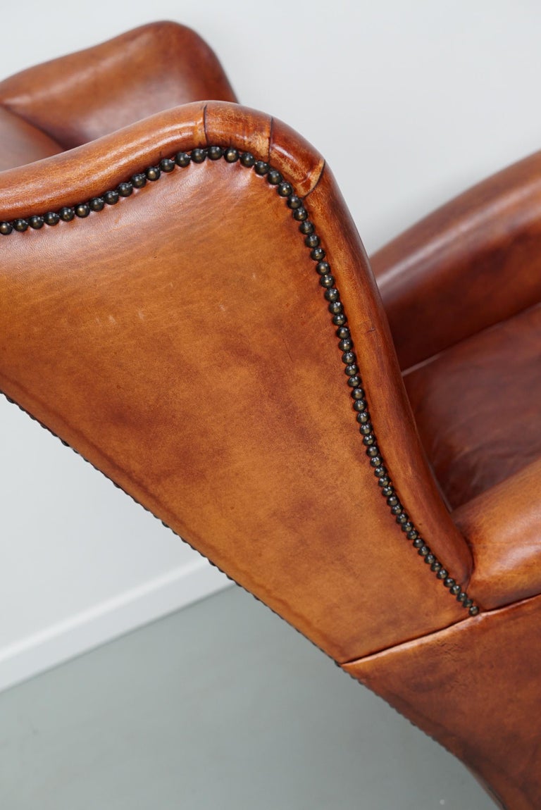 Vintage Dutch Cognac Colored Wingback Leather Club Chair For Sale at ...