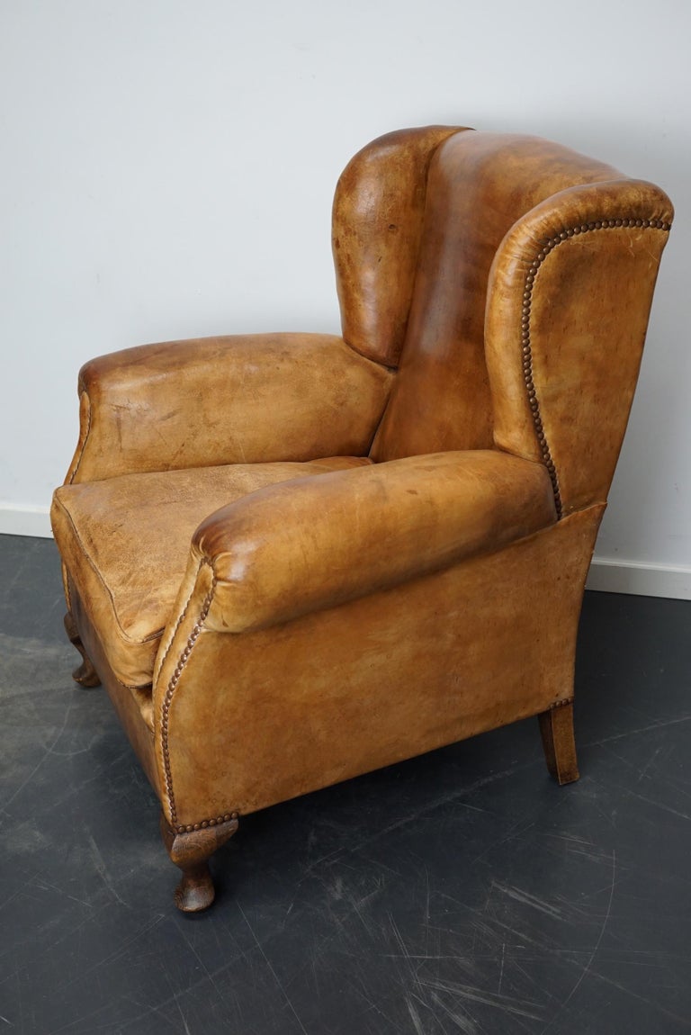Vintage Dutch Cognac Colored Wingback Leather Club Chair For Sale at ...
