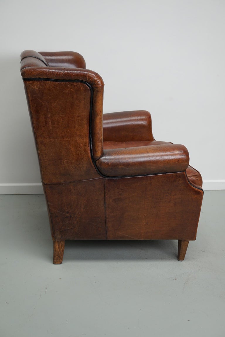 Vintage Dutch Cognac Colored Wingback Leather Club Chair For Sale at ...
