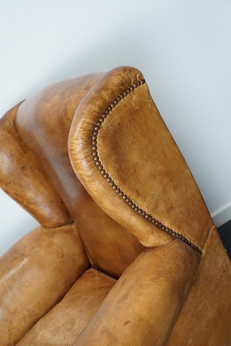 Vintage Dutch Cognac Colored Wingback Leather Club Chair For Sale at ...