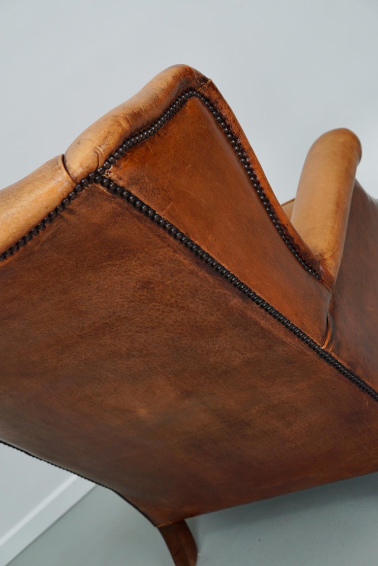 Vintage Dutch Cognac Colored Wingback Leather Club Chair For Sale at ...