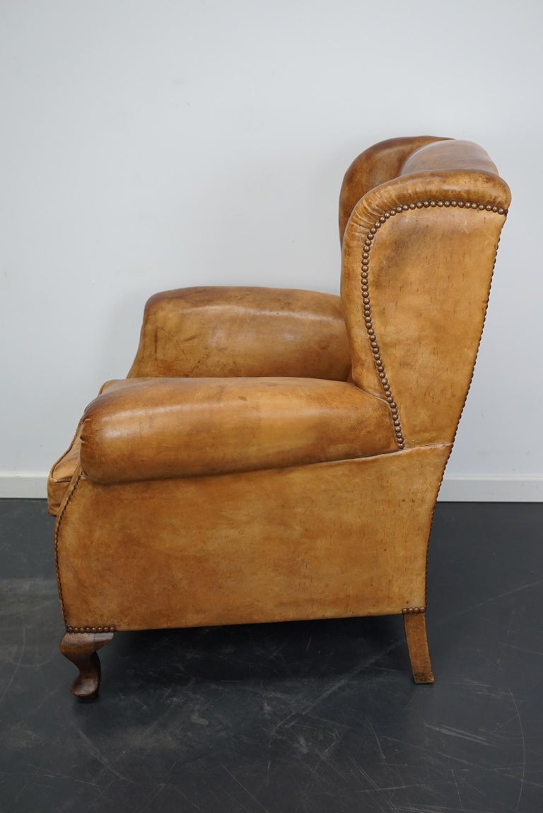 Vintage Dutch Cognac Colored Wingback Leather Club Chair For Sale at ...