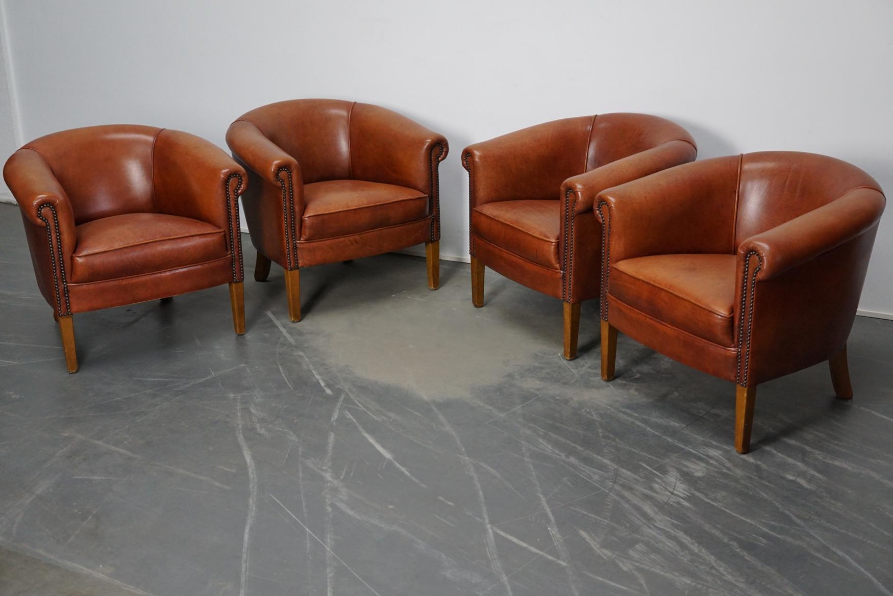 Vintage Dutch Cognac Leather Club Chairs, Set of 4 at 1stDibs | set of ...
