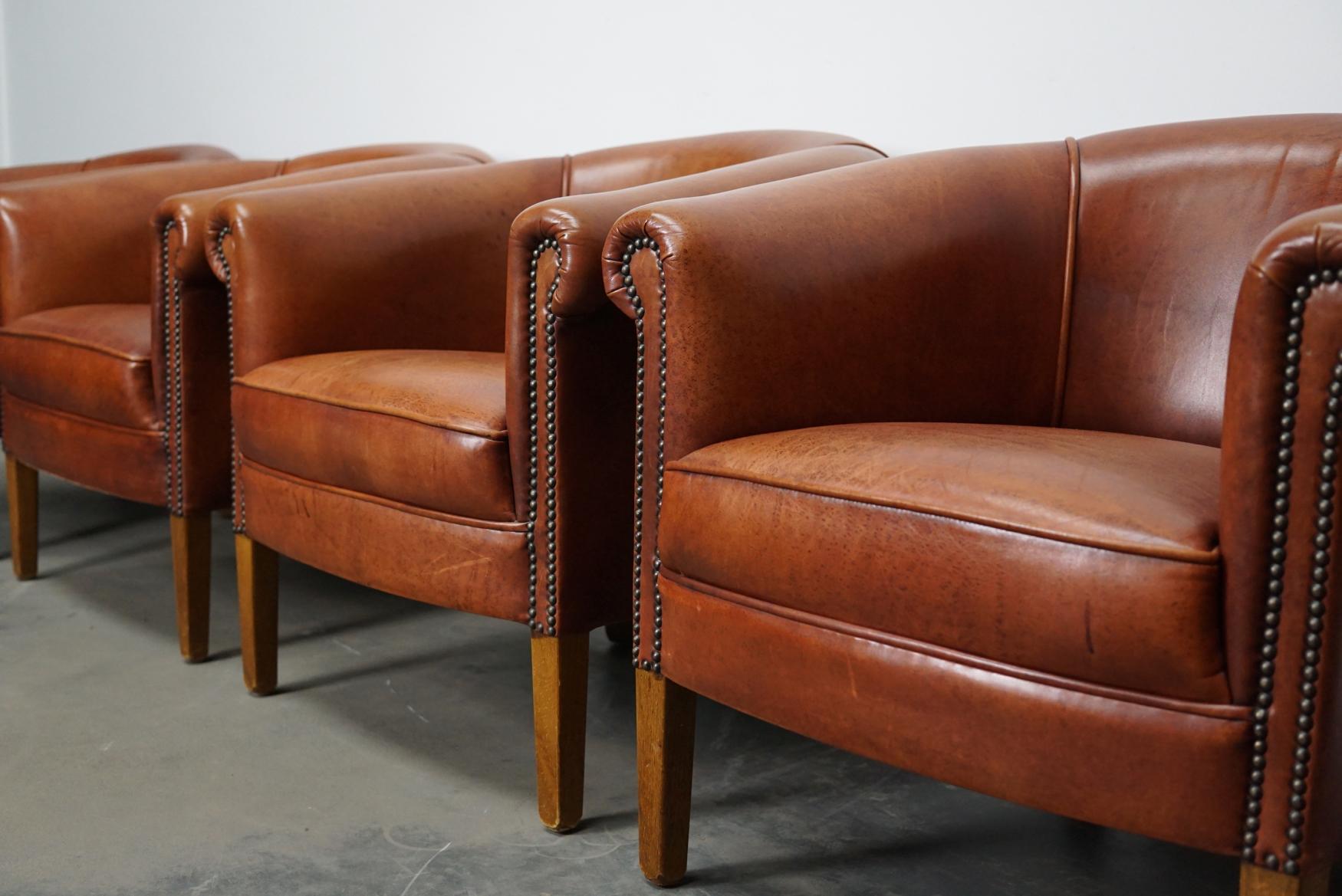 Vintage Dutch Cognac Leather Club Chairs, Set of 4 at 1stDibs | set of ...