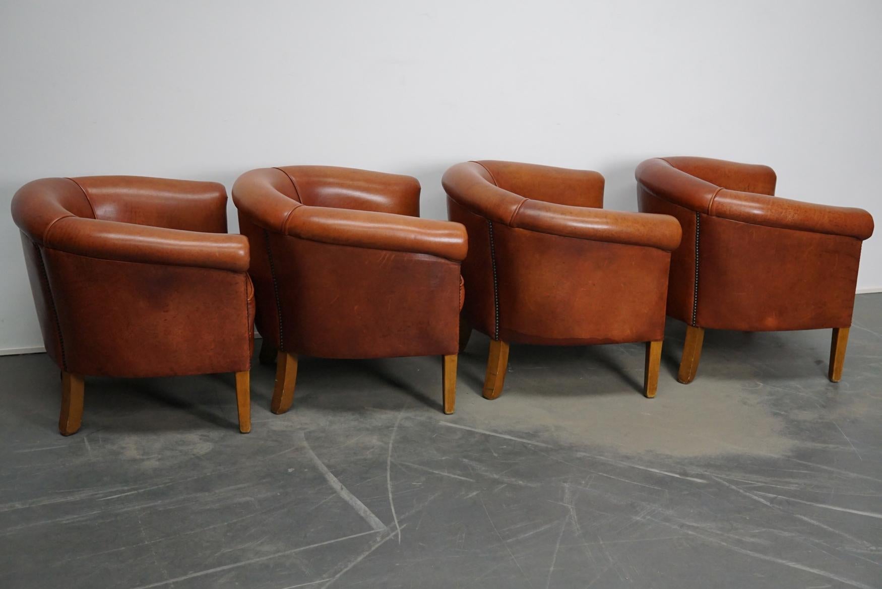 Vintage Dutch Cognac Leather Club Chairs, Set of 4 at 1stDibs | set of ...