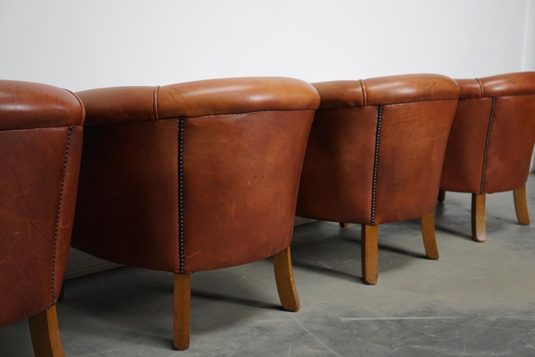 Vintage Dutch Cognac Leather Club Chairs, Set of 4 at 1stDibs | set of ...