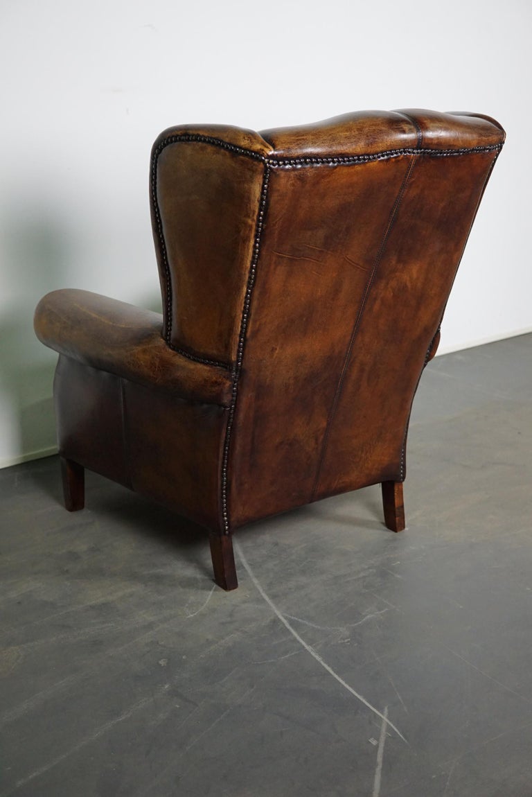 Vintage Dutch Cognac Leather Wingback Club Chair at 1stDibs
