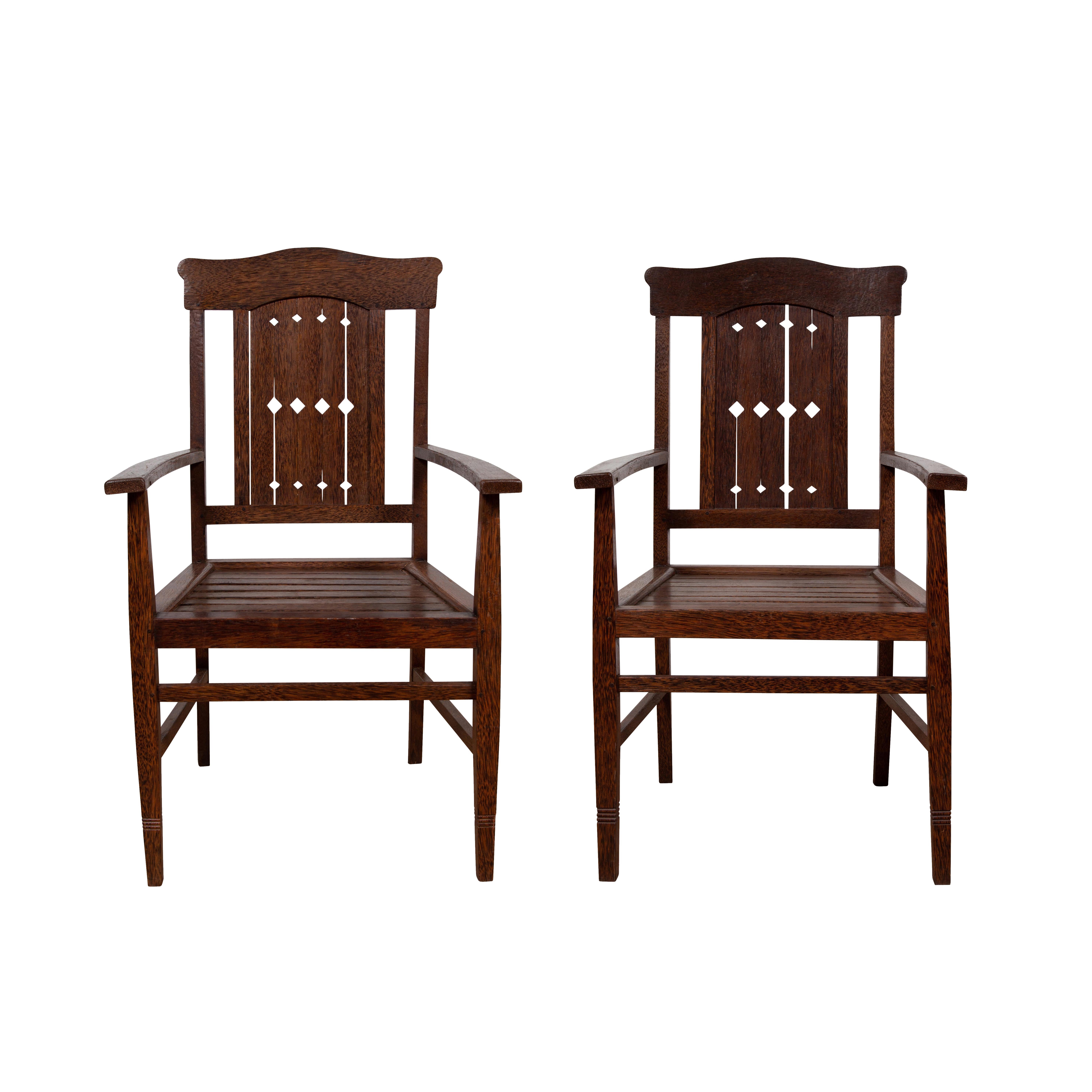 Vintage Dutch Colonial Armchair with Pierced Wooden Slats and Bonnet ...