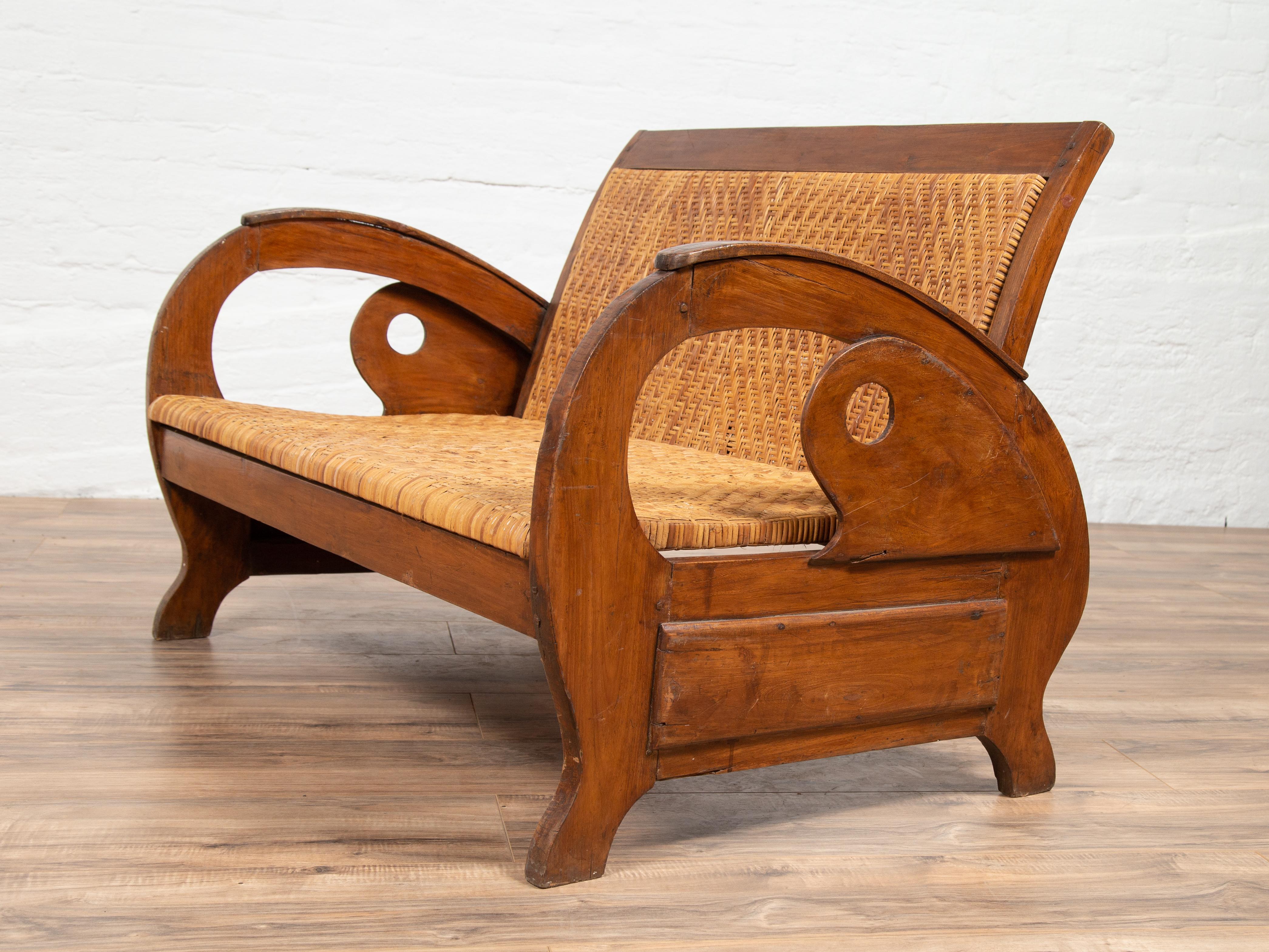 Vintage Dutch Colonial Midcentury Teak Wood and Rattan Settee with ...