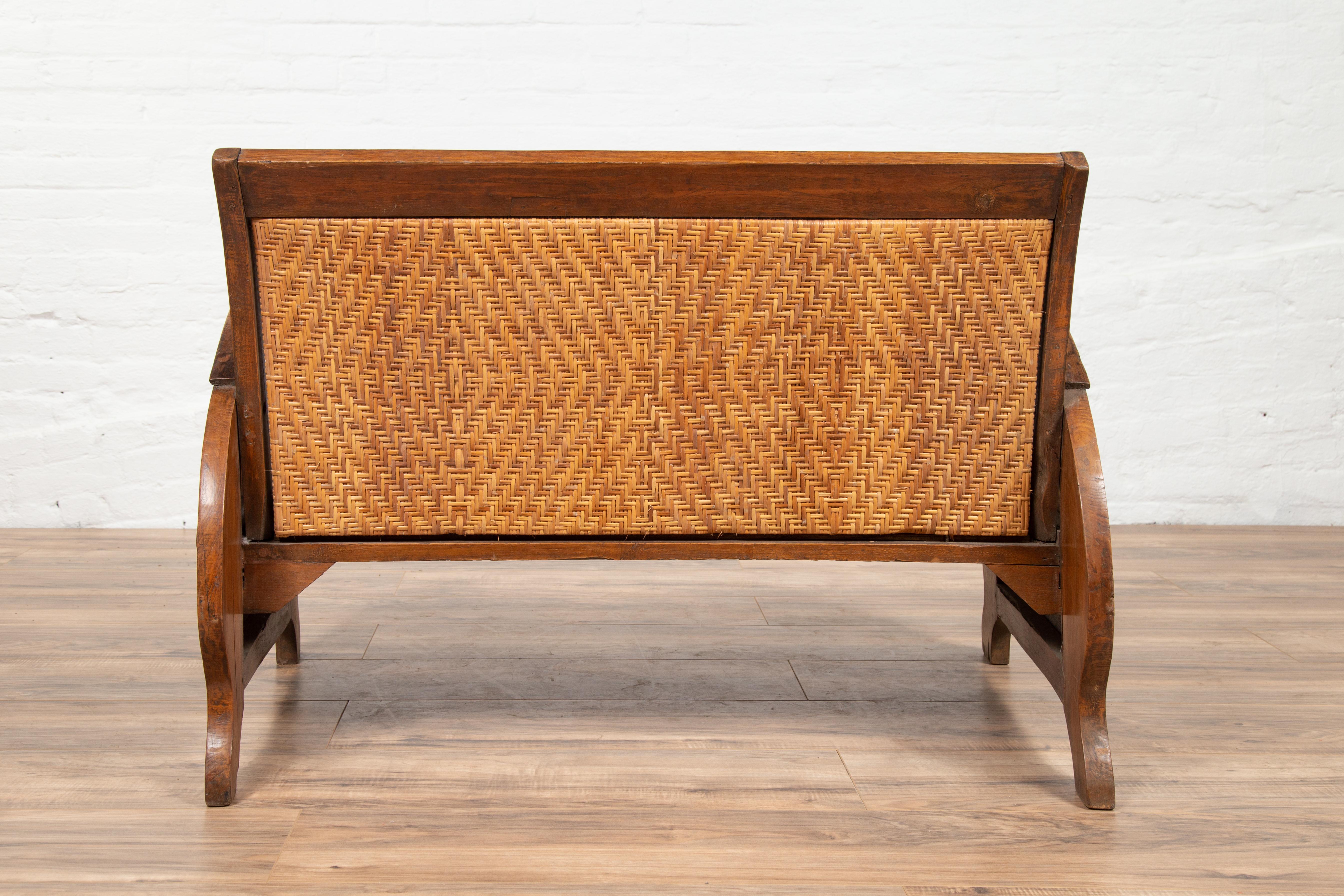 Vintage Dutch Colonial Midcentury Teak Wood and Rattan Settee with ...