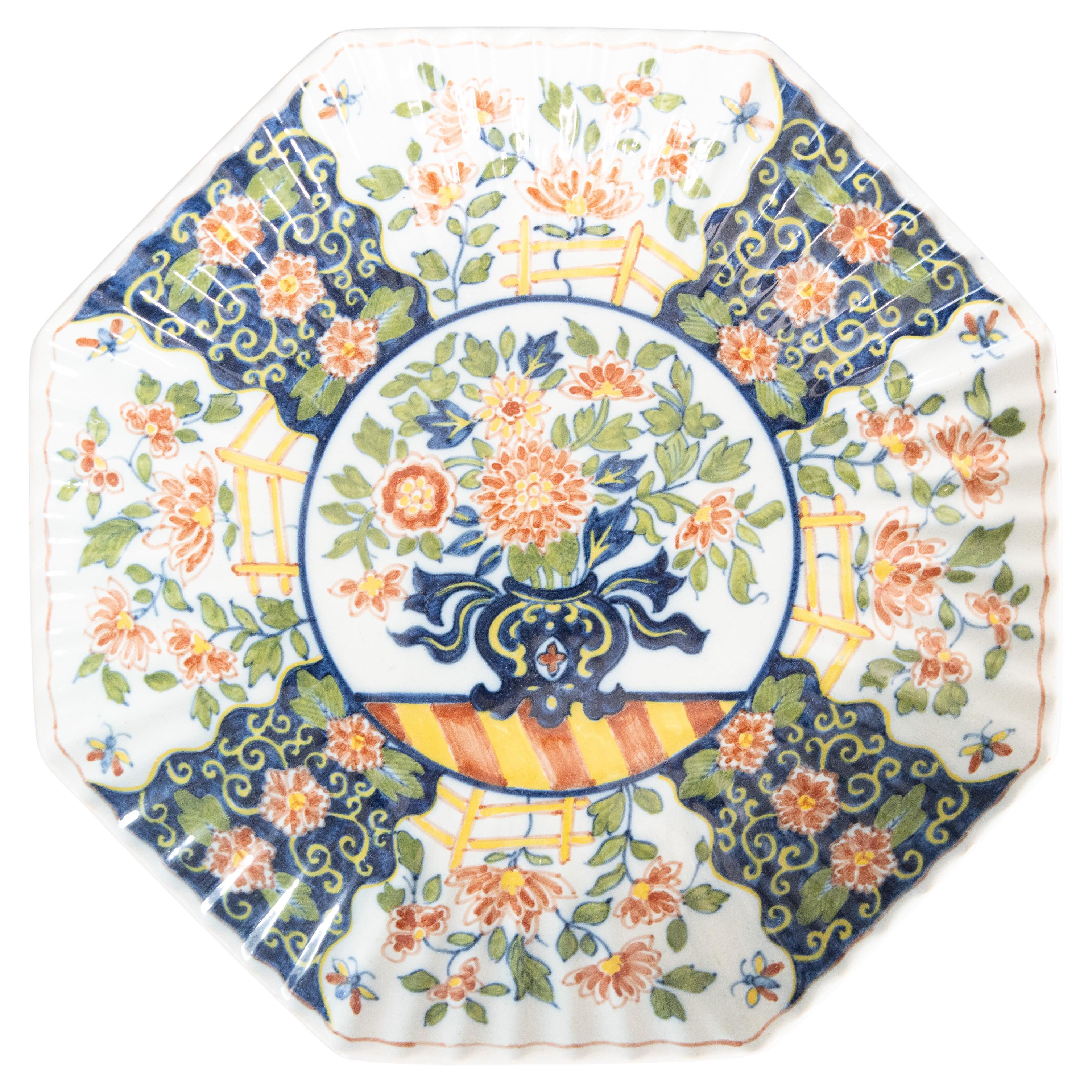 Vintage Dutch Delft Faience Polychrome Octagonal Floral Wall Plate ...