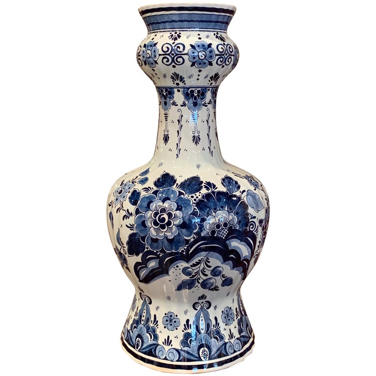 Vintage Dutch Hand Painted Blue and White Delft Faience Vase at 1stDibs