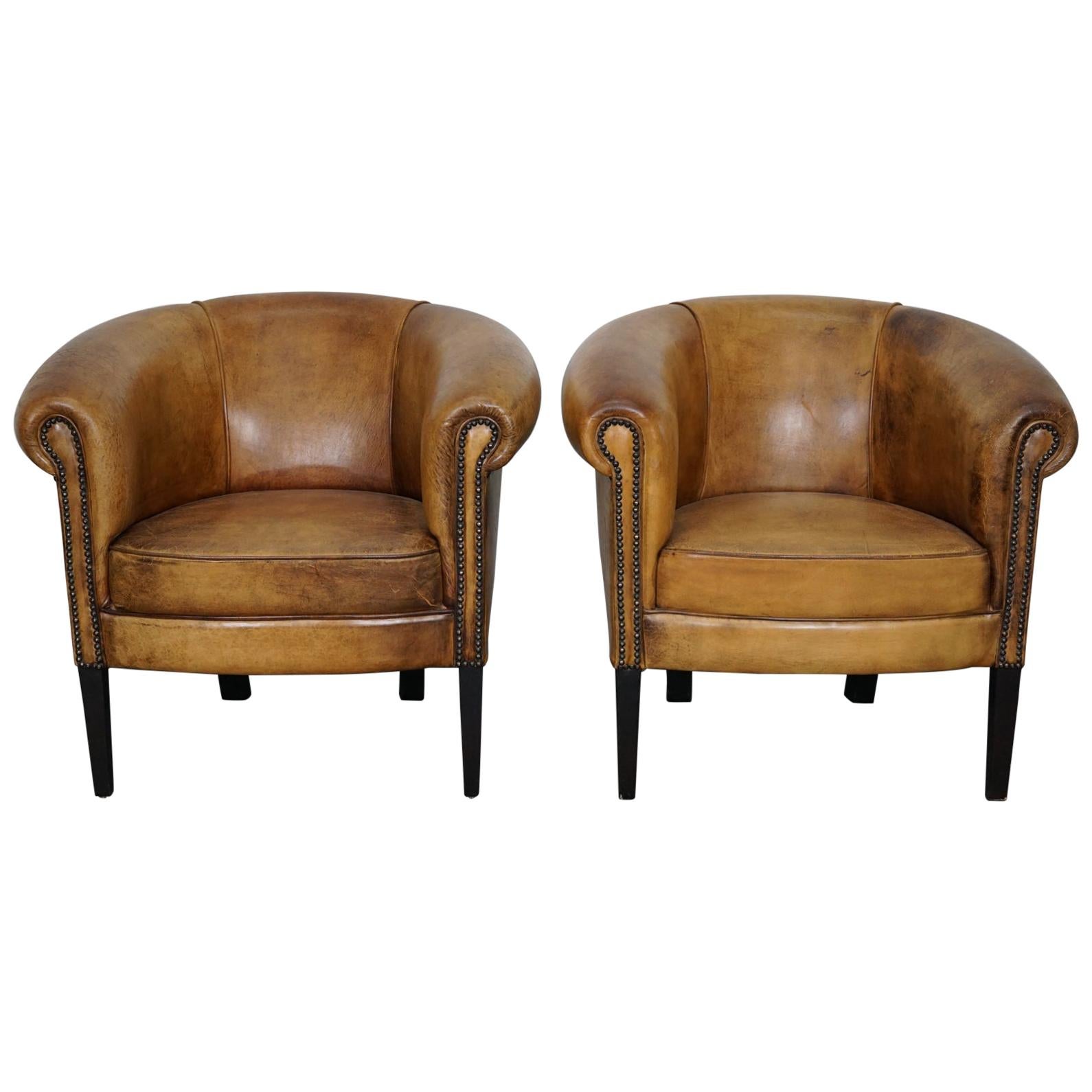 Vintage Dutch Leather Club Chairs, Set of 2 For Sale at 1stdibs