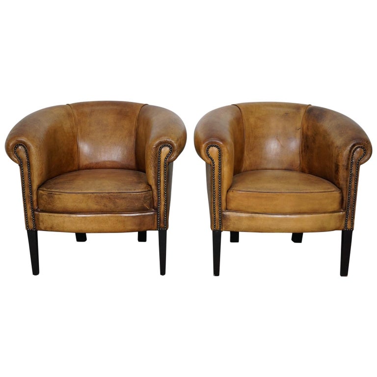 Vintage Dutch Leather Club Chairs, Set of 2 For Sale at 1stdibs