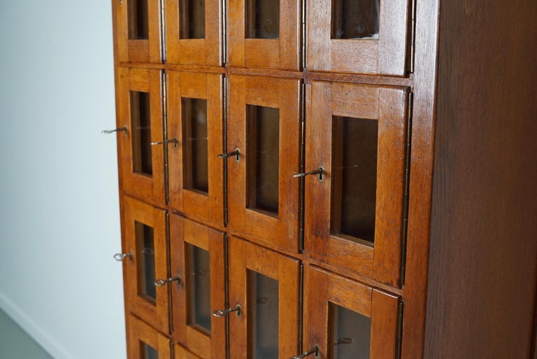 Vintage Dutch Oak Glass Door Locker Cabinet, 1930s For Sale at 1stDibs